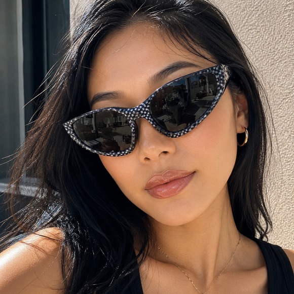Accessories | Womens Sunglasses Black Cat Eye Checkered Frame Dark Lens ...
